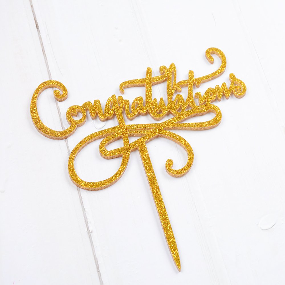 Buy Congratulations Cake Topper, Gold Color Arcylic Cake Decors for ...