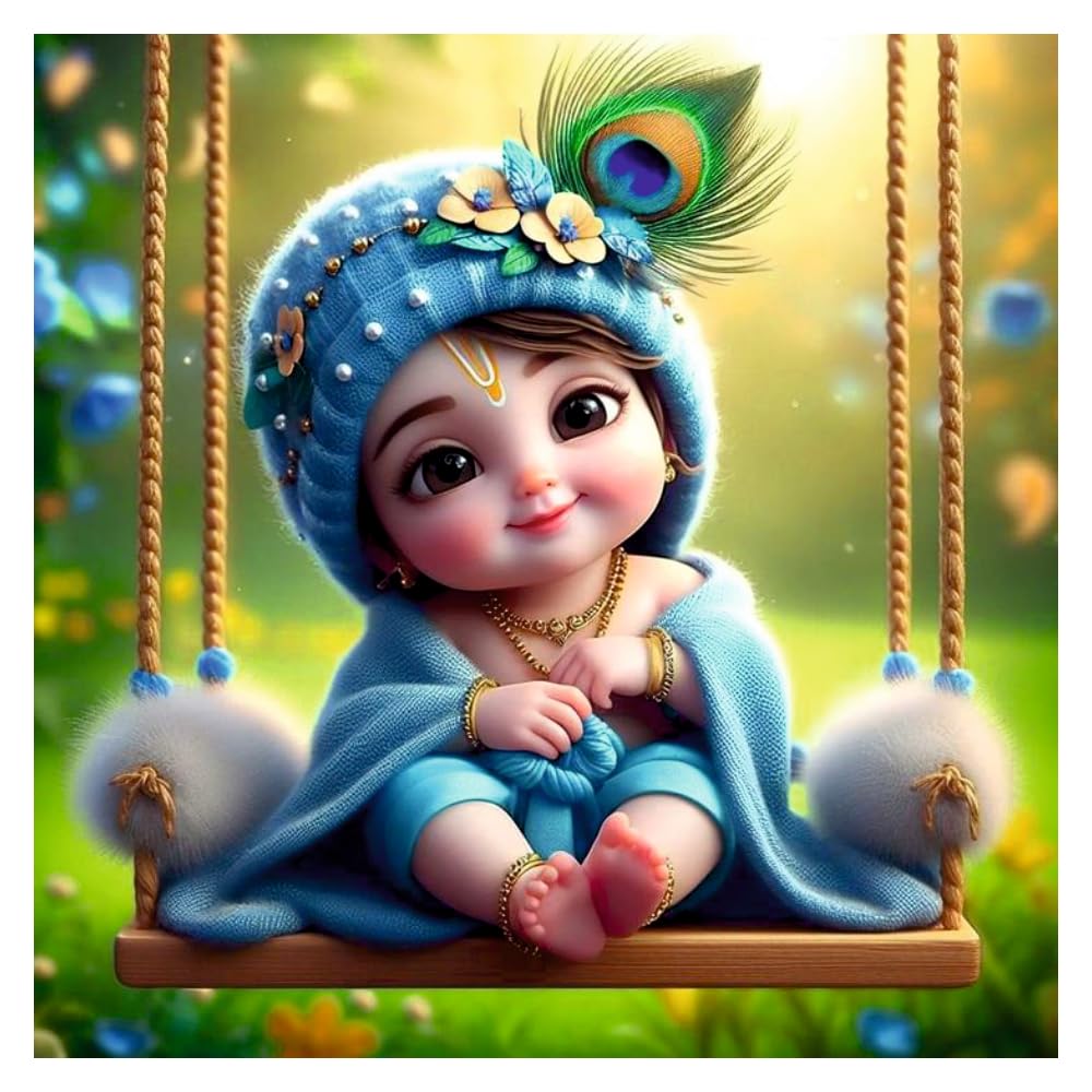 Sky Flying Vinyl Cute Baby Krishna Multi Feather Wall Poster, Living Room, Kids Office (Size ...