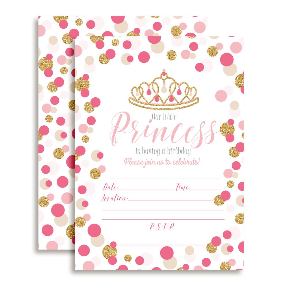 Glitter Pink And Gold Princess Invitations