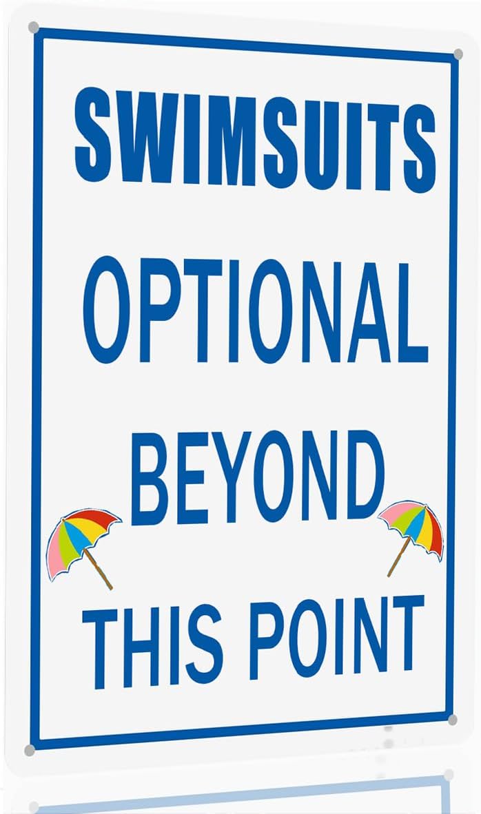 Amazon.com: Swimsuits Optional Beyond This Point Metal Tin Sign No ...