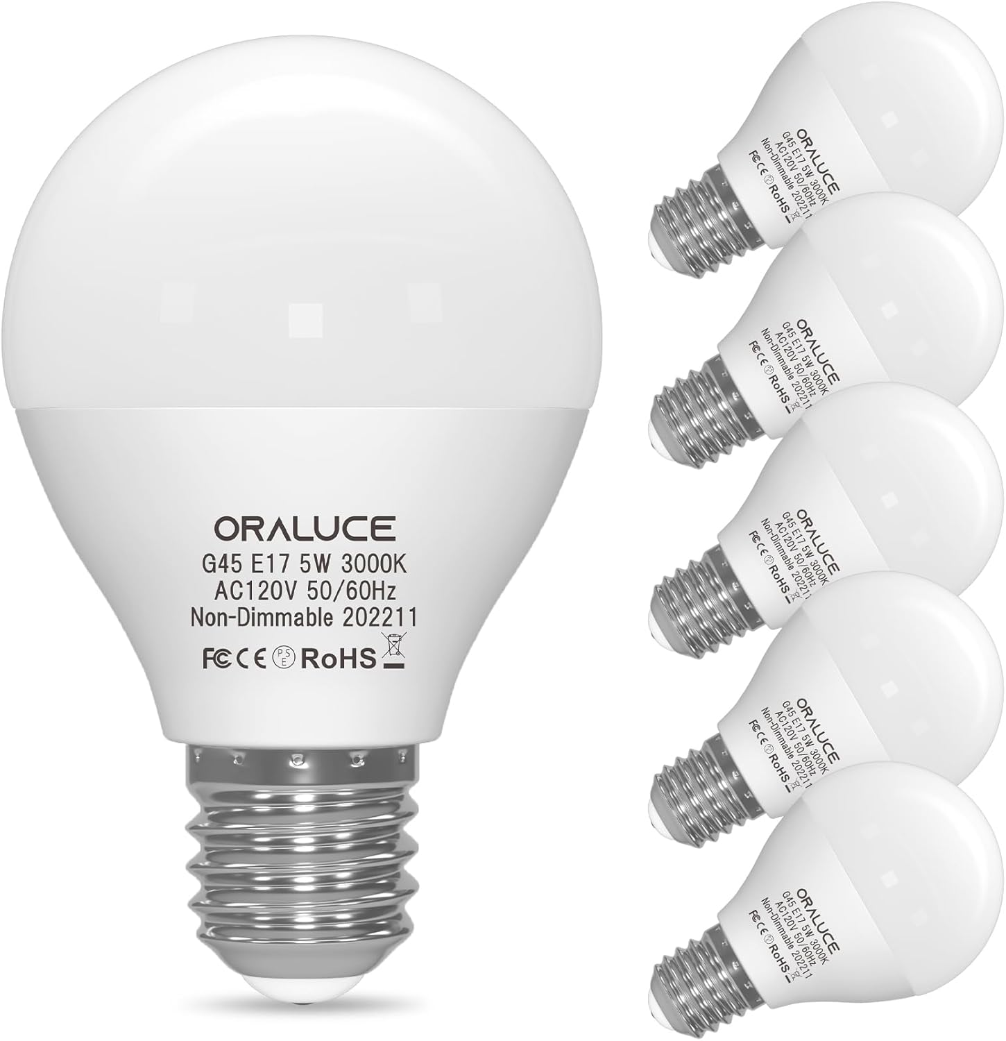 Amazon.com: ORALUCE E17 LED Bulb 5 Watts Warm White 3000K, 40W Equivalent A15/G45 Globe Ceiling ...