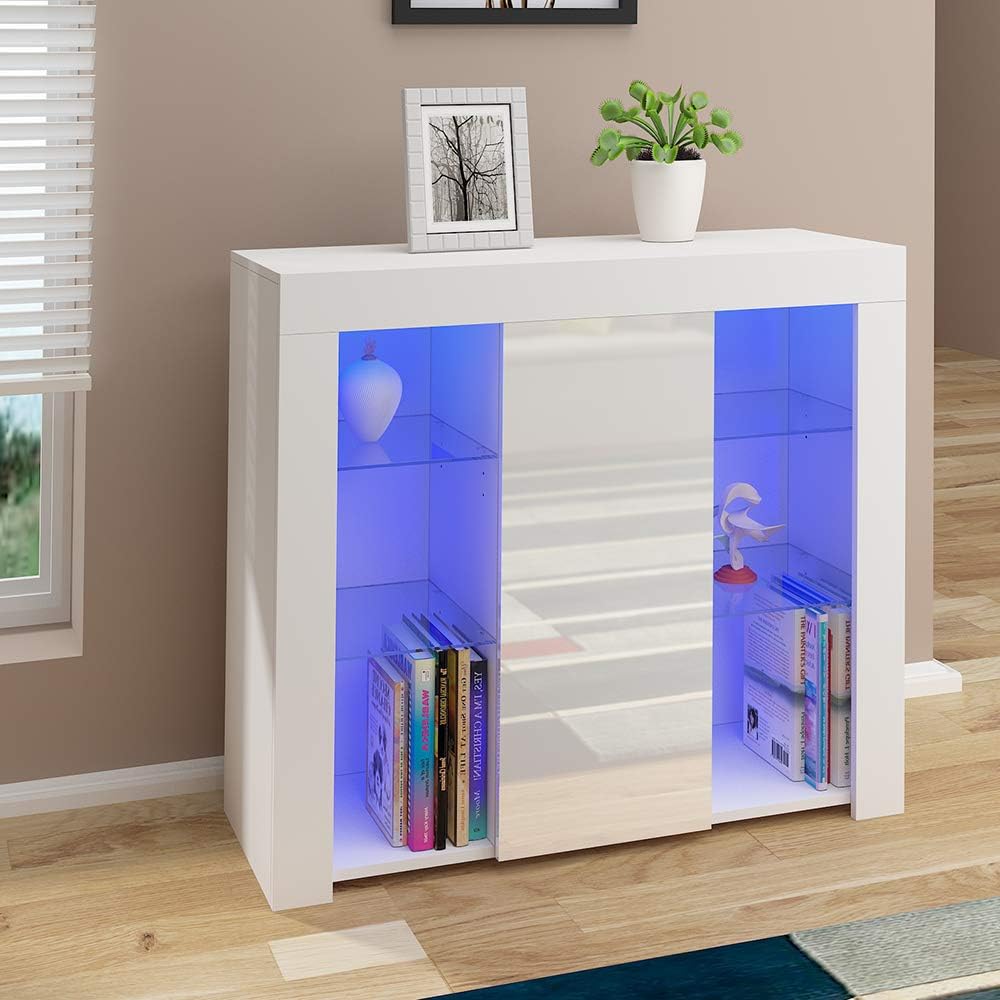 Panana High Gloss Front White 2 Doors Storage Sideboard Living Room ...