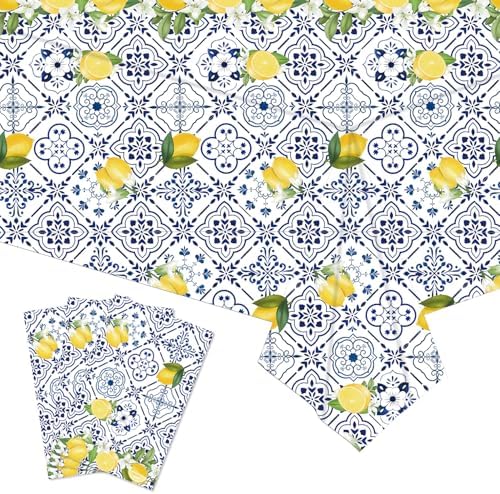 Amazon.com: Rakuto Capri Lemon Tablecloth Decor - 3PCS Plastic Party ...