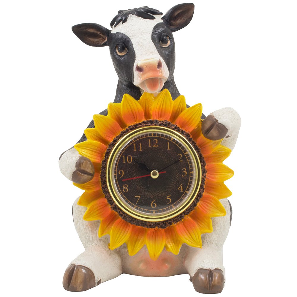 Buy Decorative Holstein Cow Desk Clock with Colorful Sunflower Accent ...