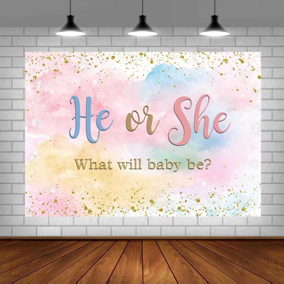 Amazon.com : Lofaris Watercolor Clouds He or She Gender Reveal Backdrop ...