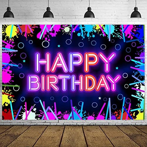 Amazon.com: Midnight Glo Neon Happy Birthday Banner Decoration Black ...