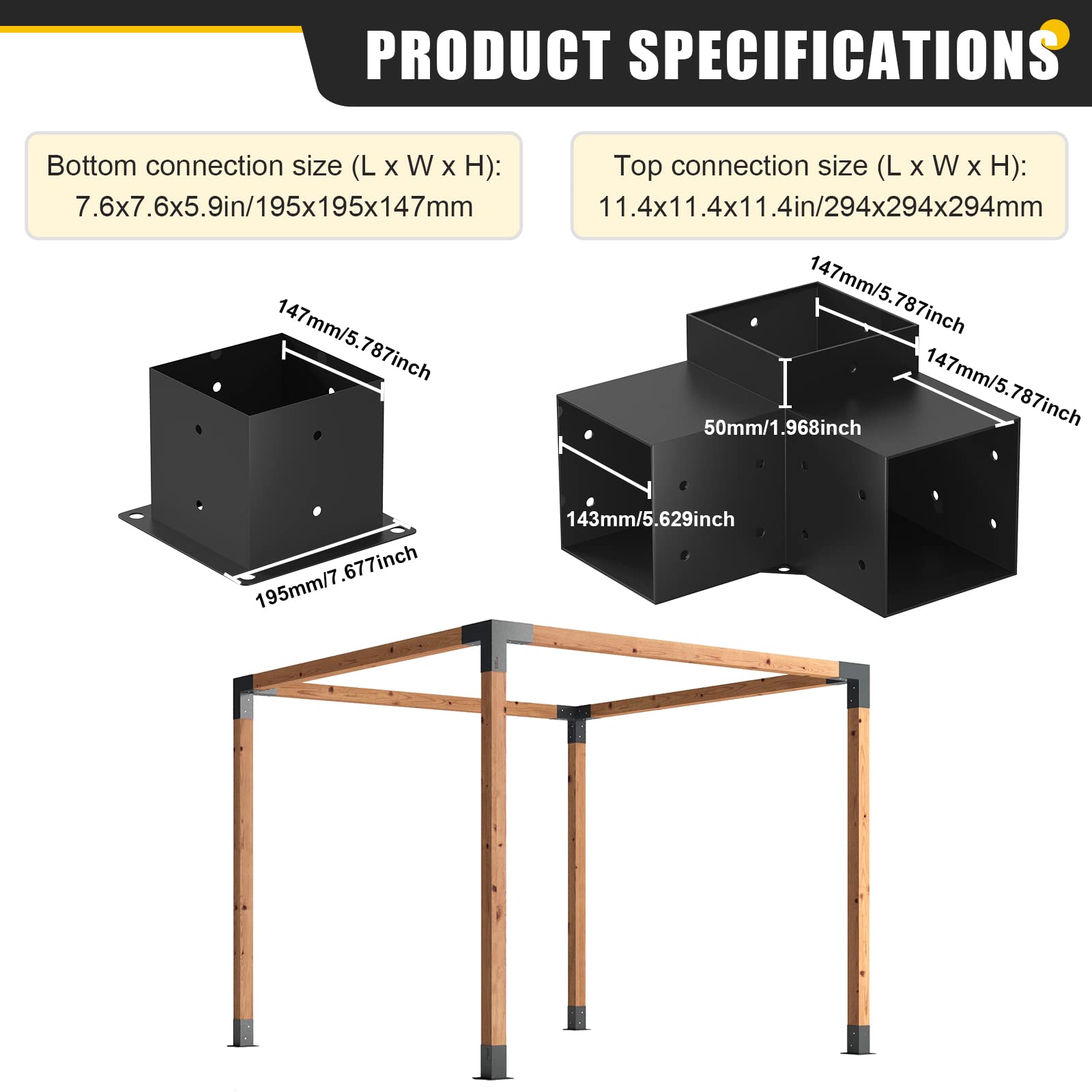 Kinchoix 6x6 Woodworks Pergola Brackets Kit, 3-Way Corner Extension ...