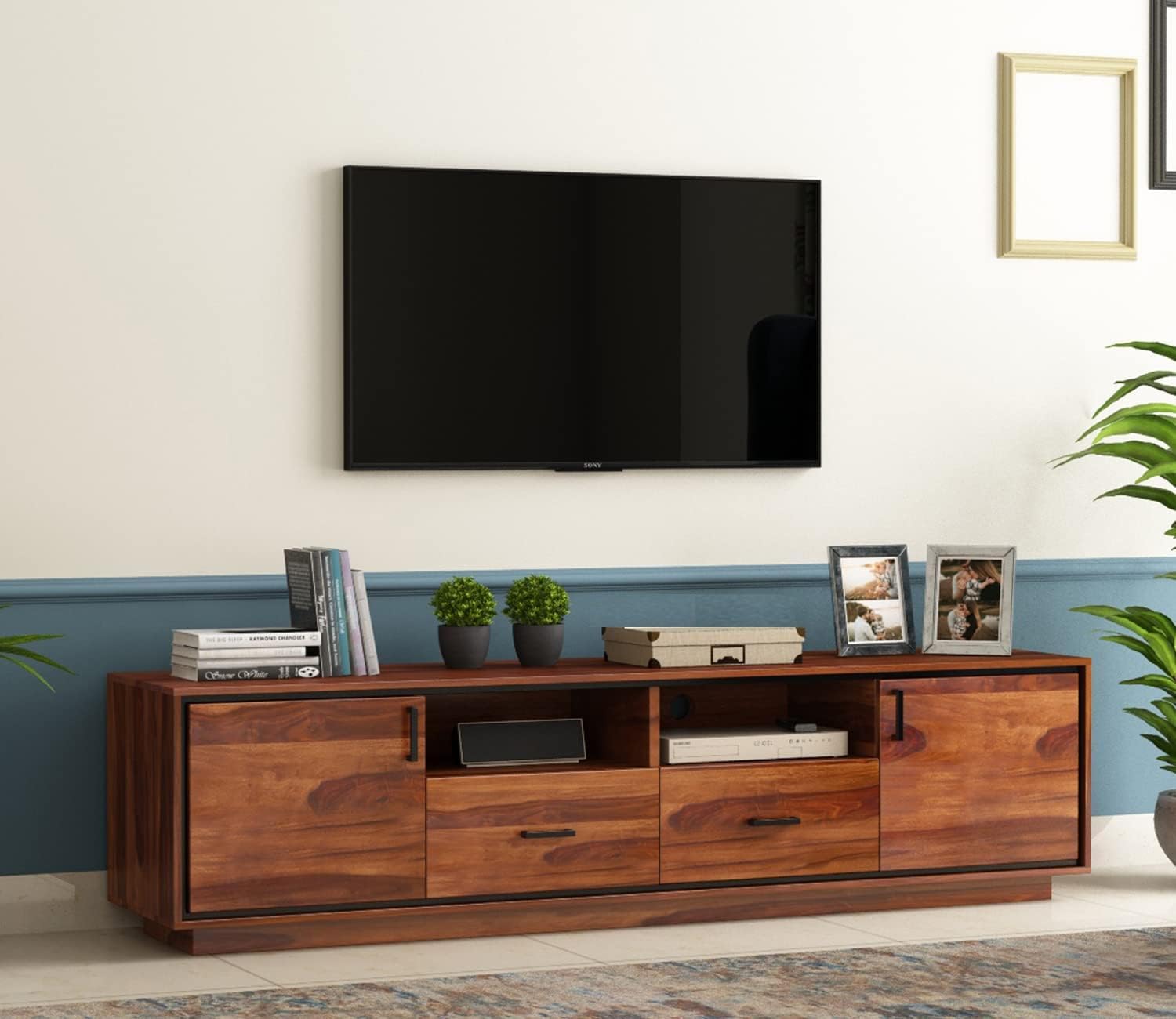 TG Furniture Sheesham Wood TV Entertainment Unit with Drawer and ...