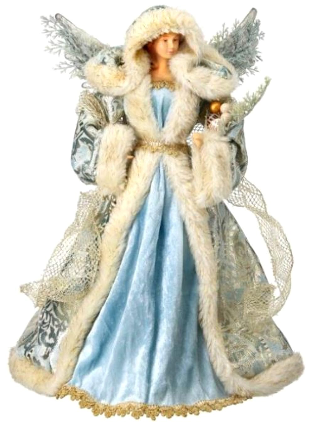The Bridge Collection Blue and Gold Angel with Faux Fur Trimmed Robe ...