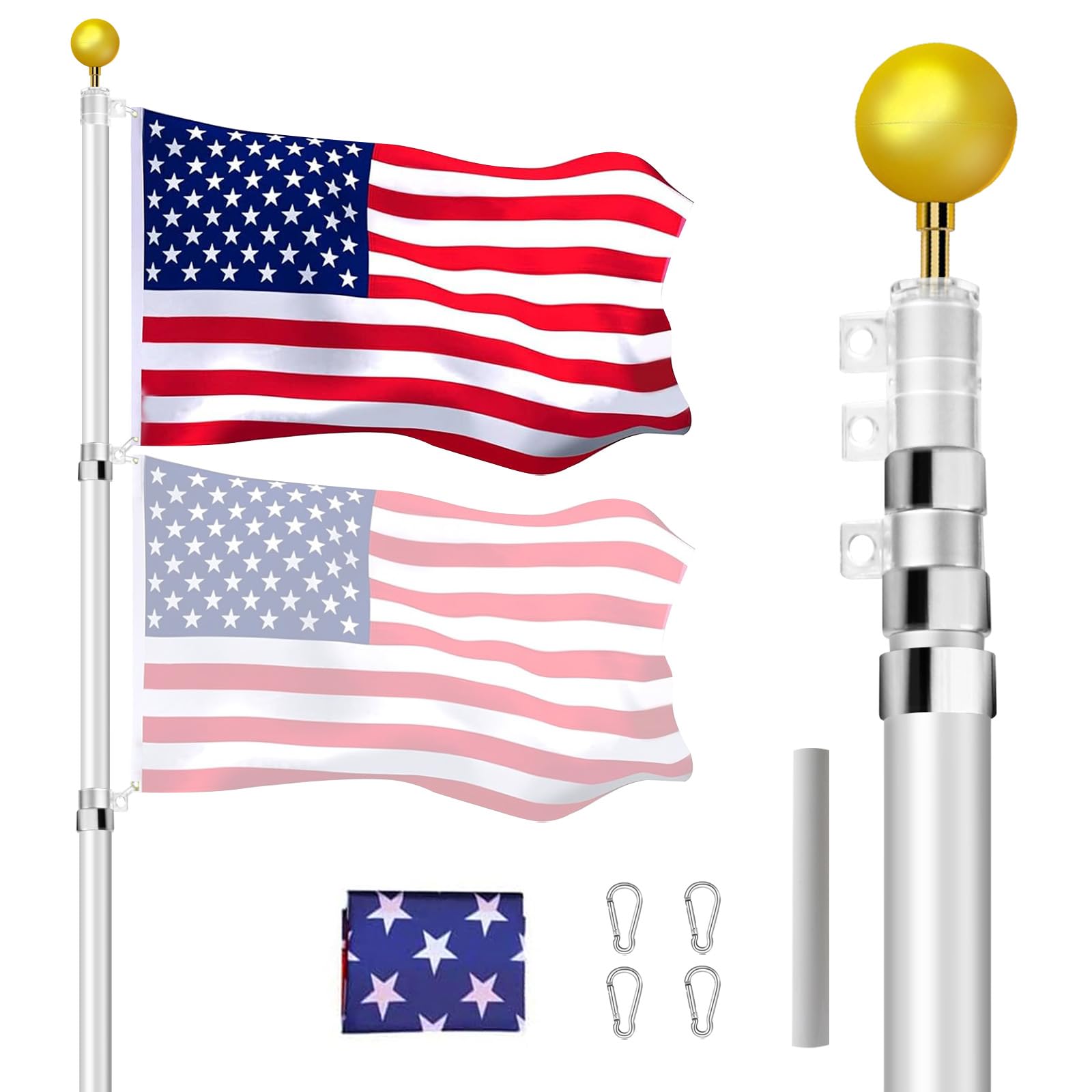 Swivel Flag Pole NA Telescopic Flagpole Kit 25ft Heavy Duty Aluminum