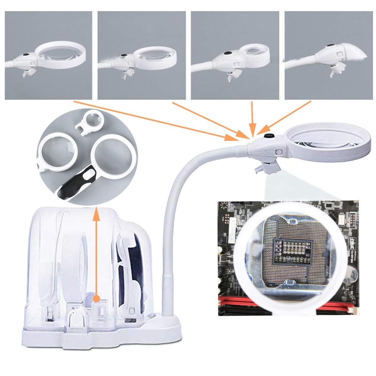 Buy HunterBee Folding Design Magnifier with Adjusted Lighting, Hands ...