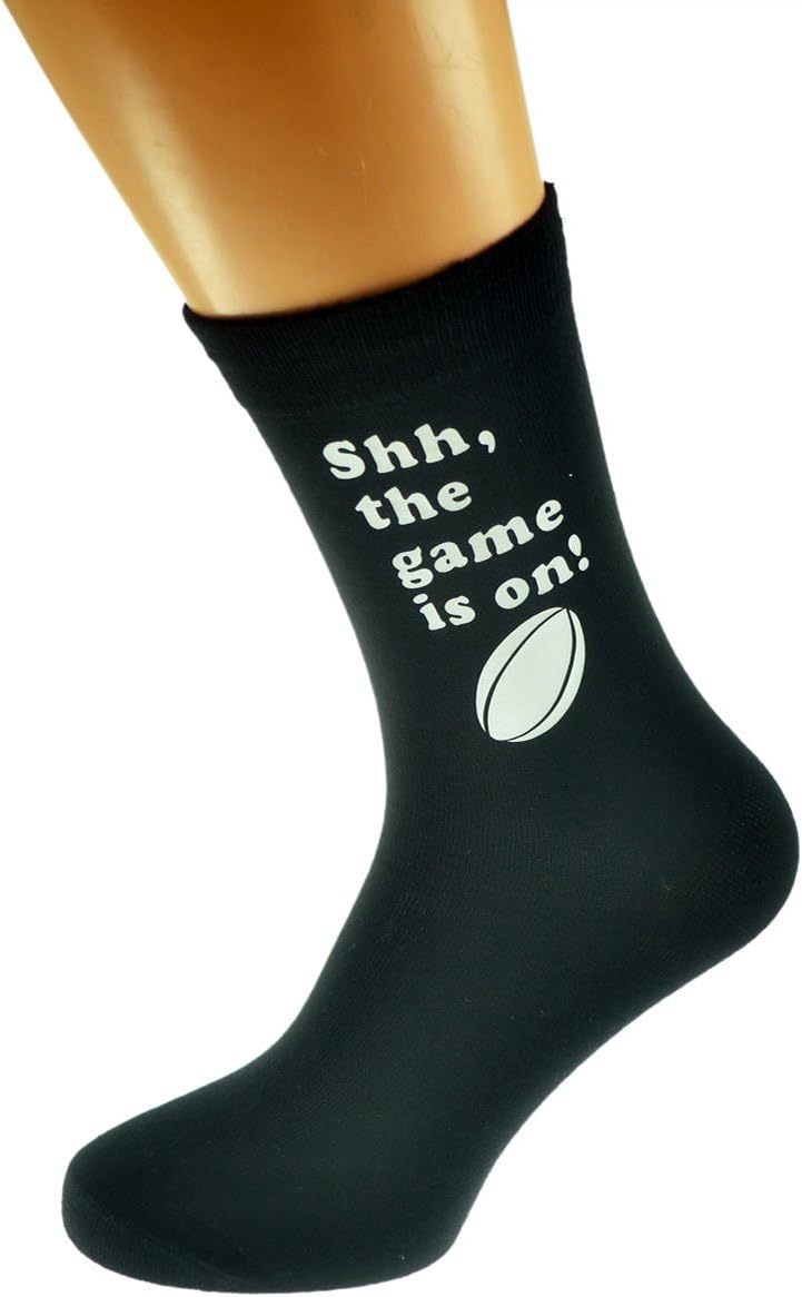 GTR-Prestige Giftware Shh the game is on Rugby Fan Mens Black Socks ...