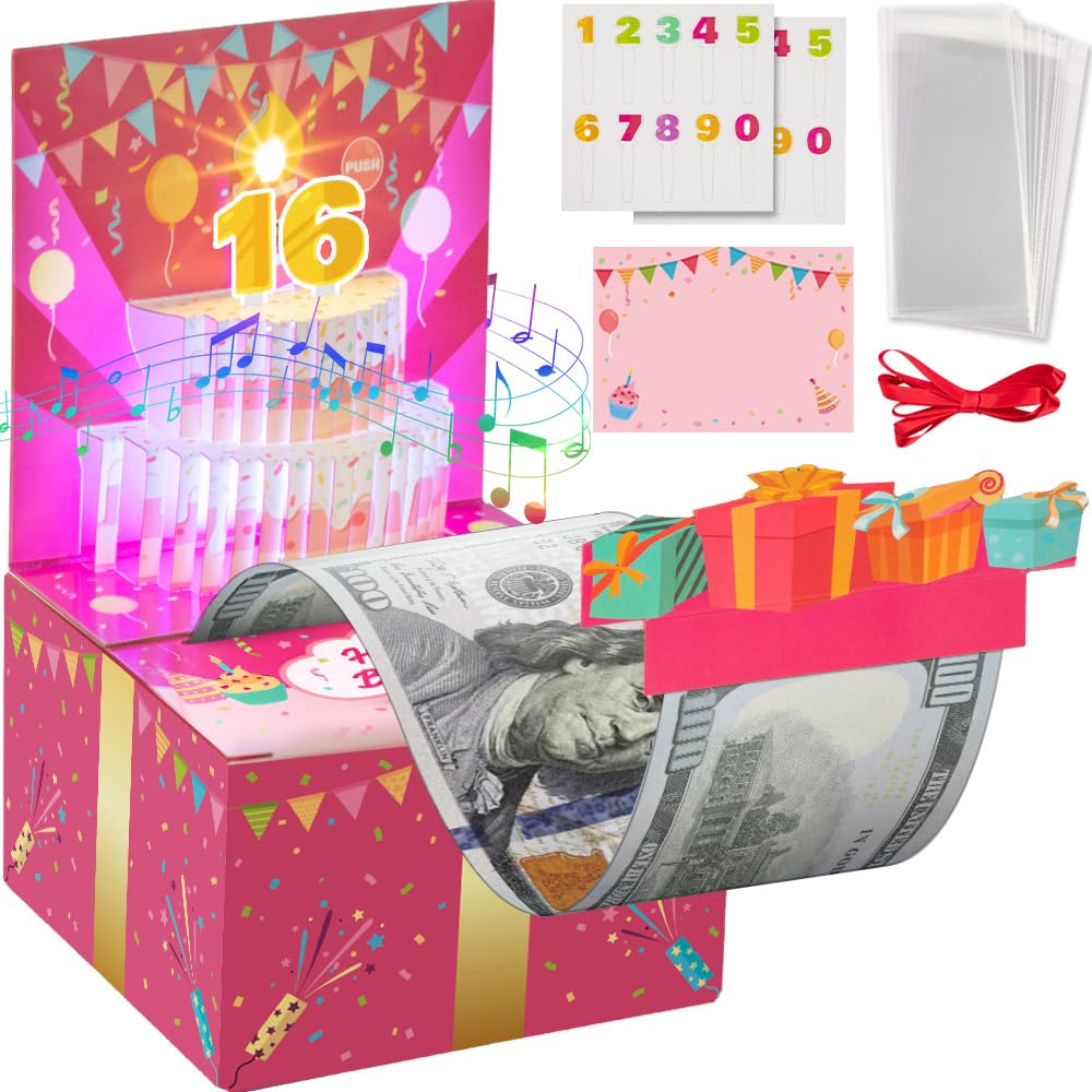 Amazon.com : JOYJOM Money Box for Cash Gift, Birthday Money Pull Box ...
