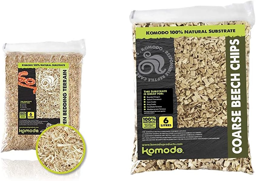 Komodo Aspen Bed Terrain, 12 Litre & Coarse Beech Chips, Substrate for ...