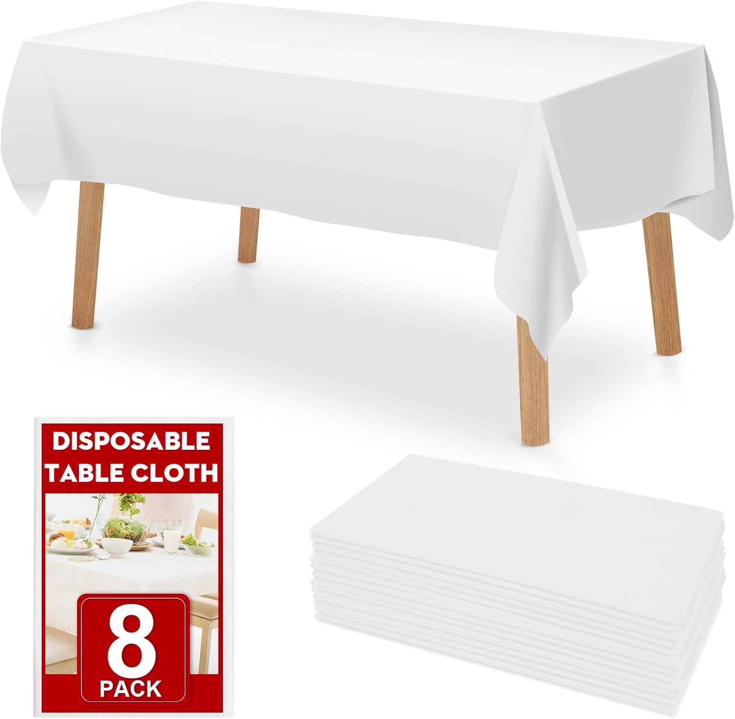 8 Pack White Plastic Table Cloths Disposable，54 x 108 Inches Plastic ...