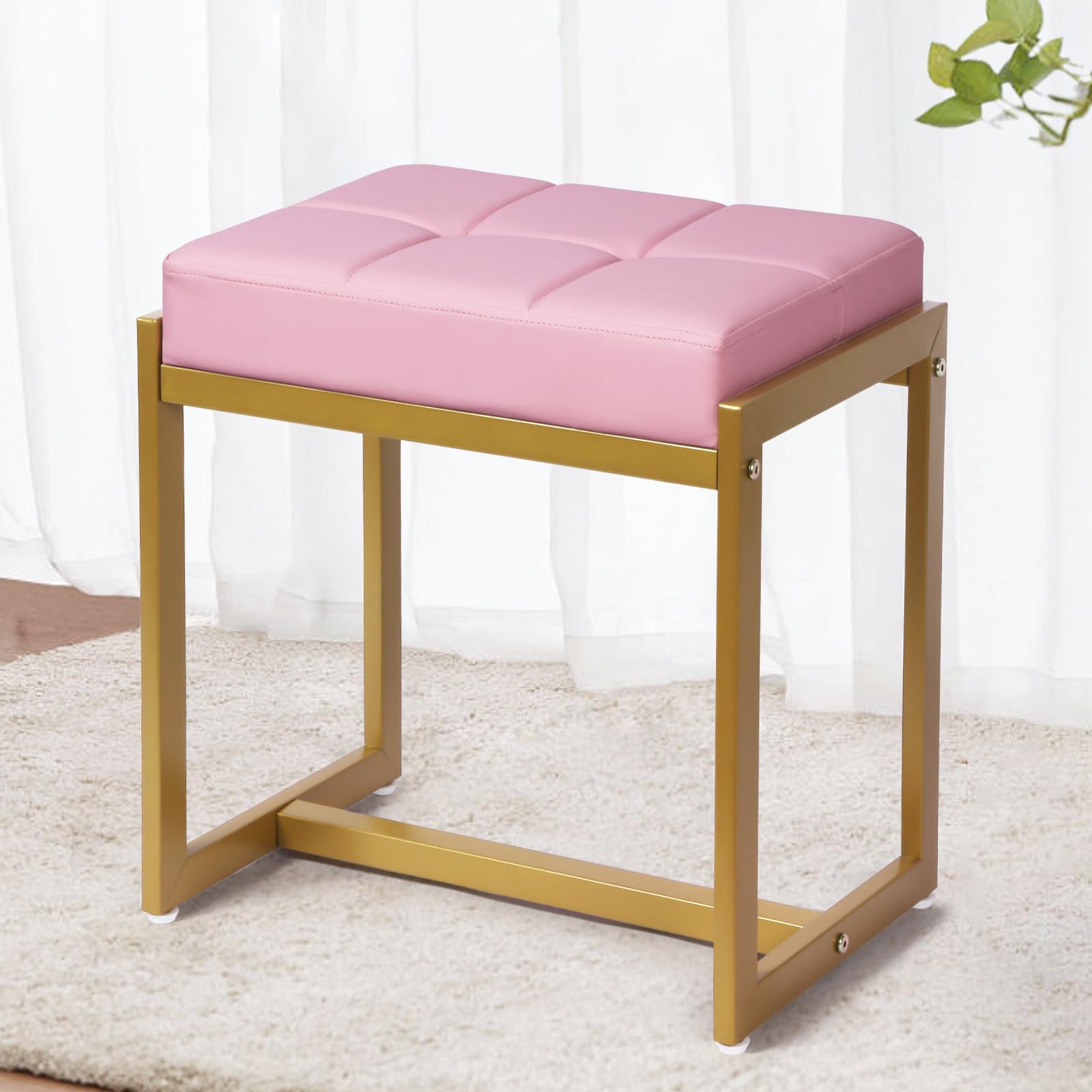 Amazon.com: FLYZC Vanity Stool, Pink Small Vanity Stool Chair, Square ...