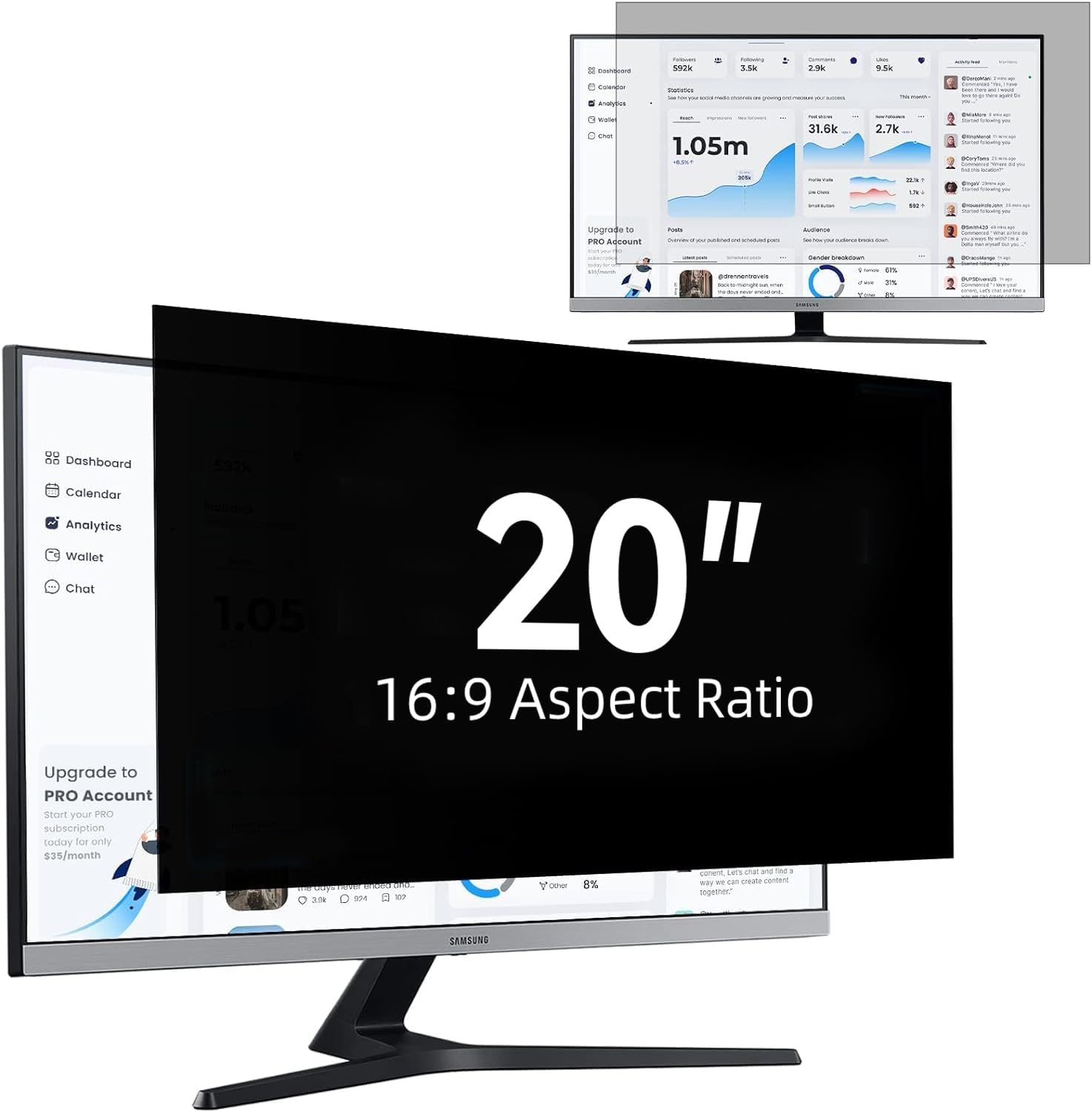 Amazon.com: Mamol 20 Inch Computer Privacy Screen Filter for 16:9 ...