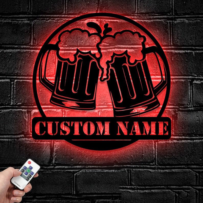 Amazon.com: Personalized Metal Sign, Custom Beer Bar Metal Wall Art LED ...
