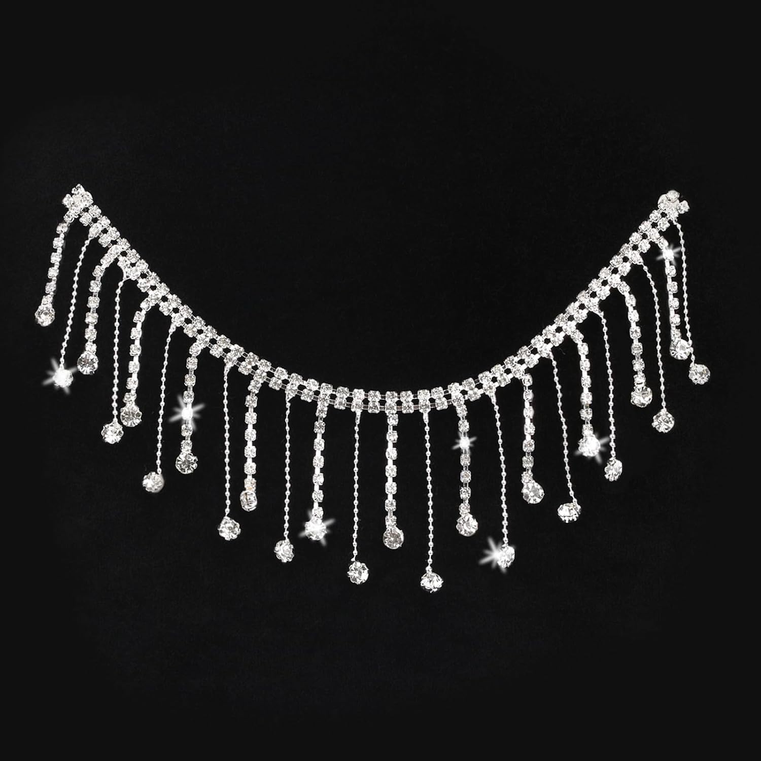 Amazon.com: KALIONE 1Yard Rhinestone Fringe, Silver Fringe, Rhinestone ...