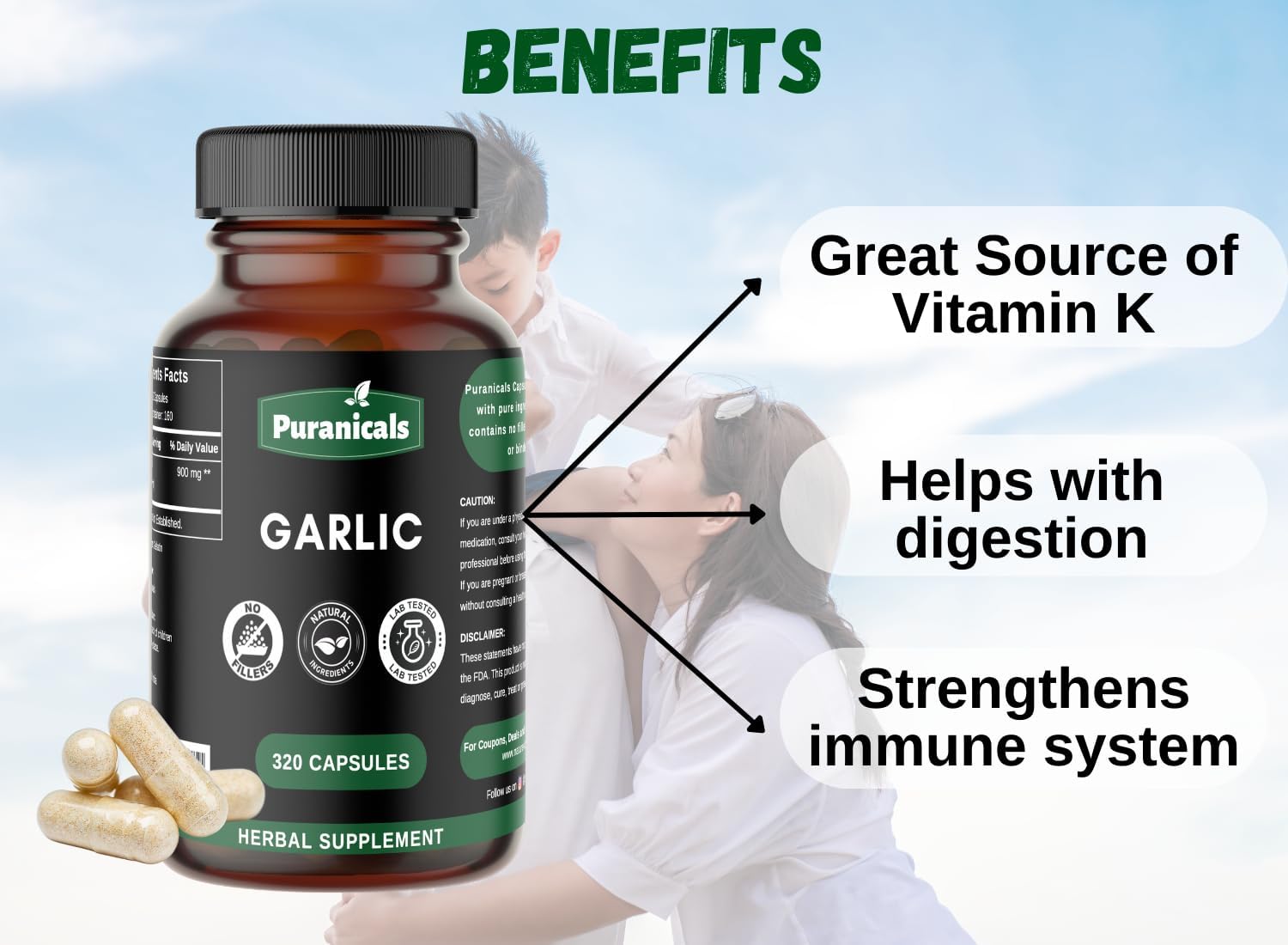 Puranicals Garlic Premium 320 Capsules Non GMO and Gluten Free Herbal ...