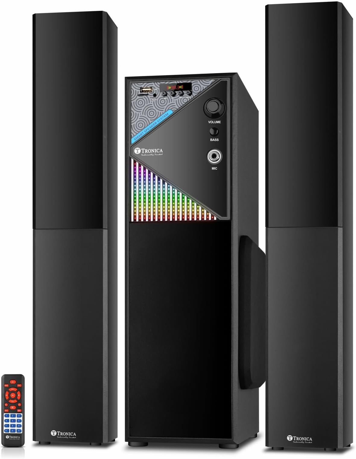 DH Discovery DJ 9595-BK Bluetooth Tower Speakers 150watt RMS with Free Wired Mic/Bluetooth v5.0/ ...