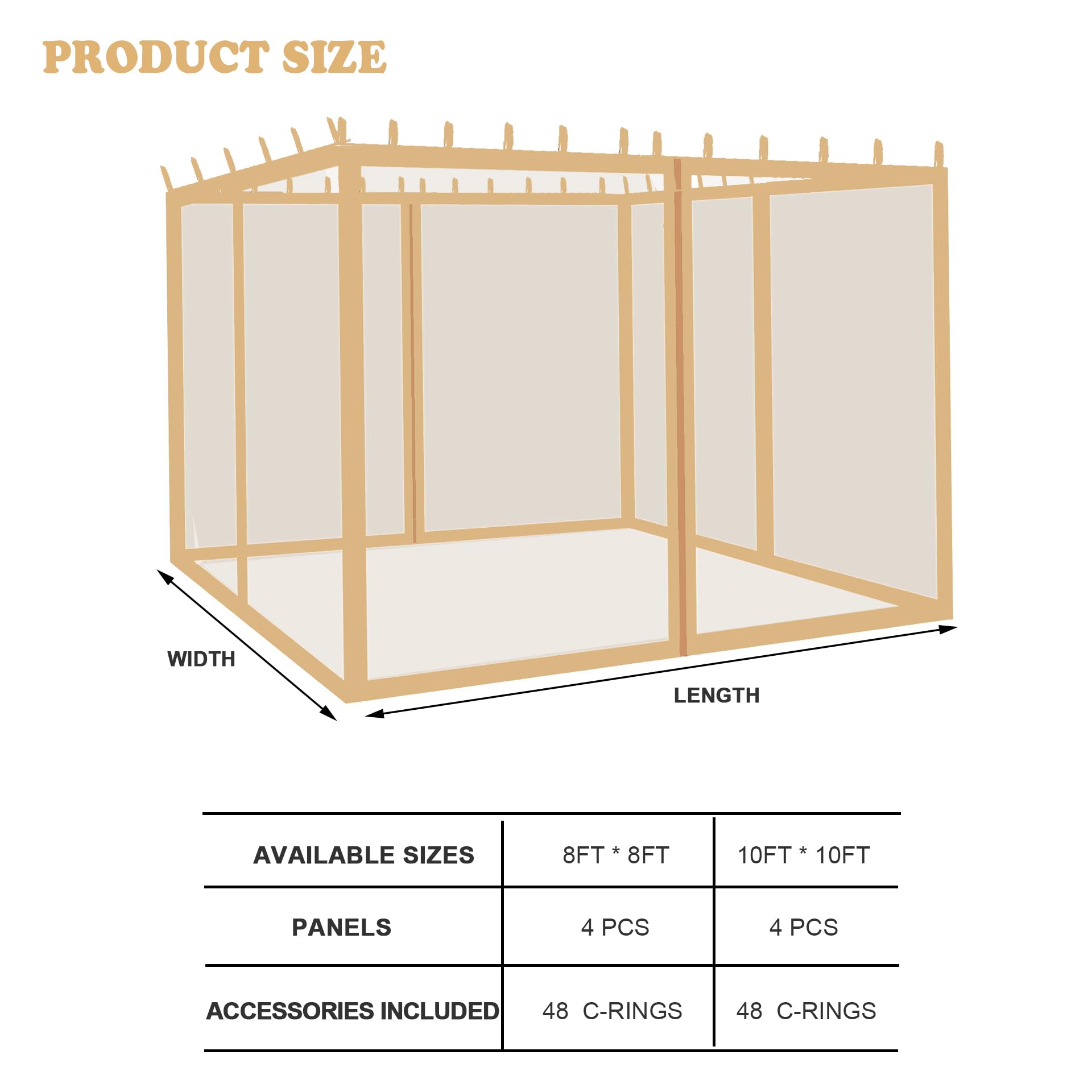 Coverify Gazebo Netting 8x8FT, Universal Replacement Mosquito Netting ...