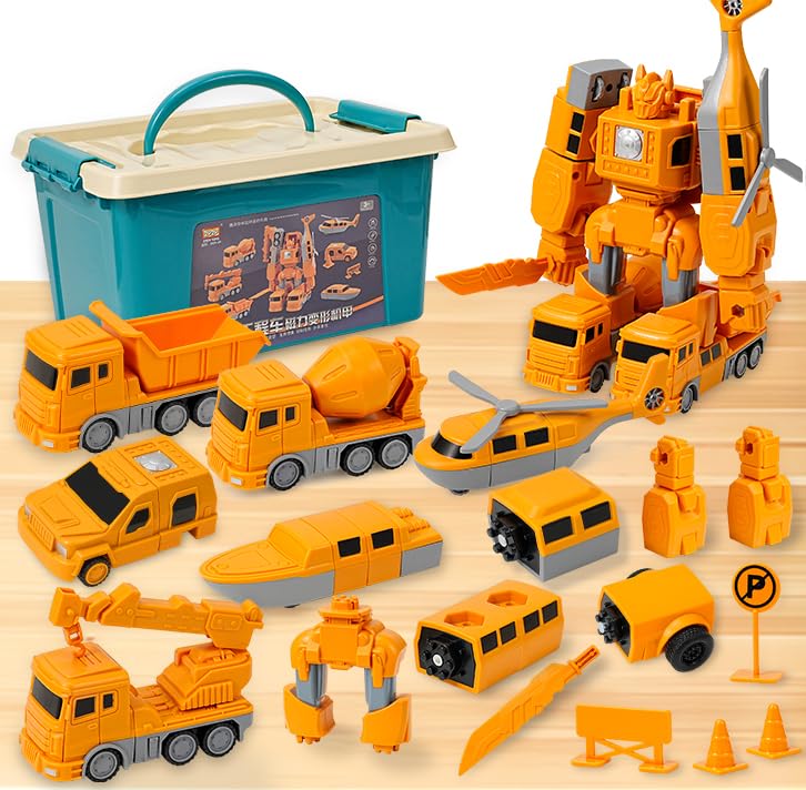 26Pcs Magnetic Transform Engineering Car Toys - Kids Magnetic Robot ...