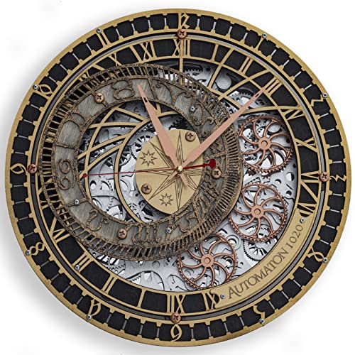 Amazon.com: Automaton Prague Orloj Black Gold Moving Gears Wall Clock ...