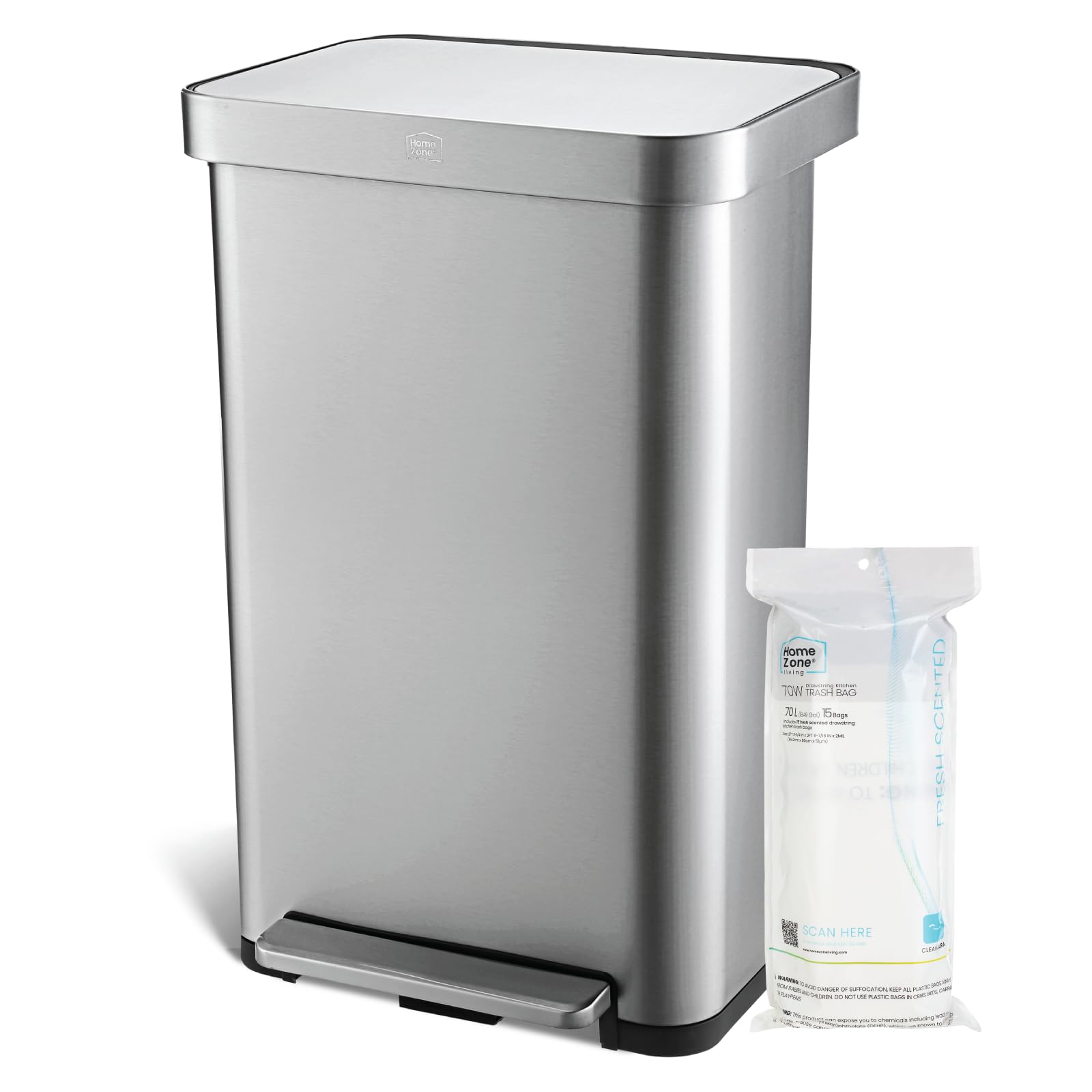 Snapklik.com : Home Zone Living 18.5 Gallon Large Stainless Steel Trash Can
