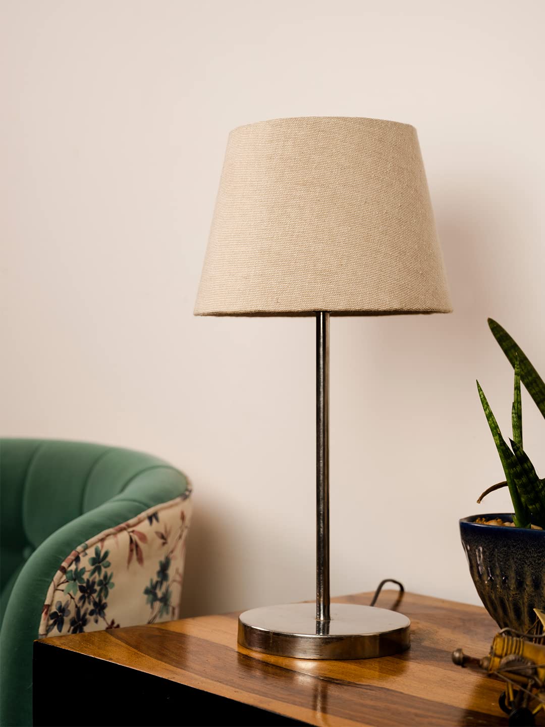 Buy Green Girgit Metal Table Lamp with Samre Brown Taper Lamp Shade ...