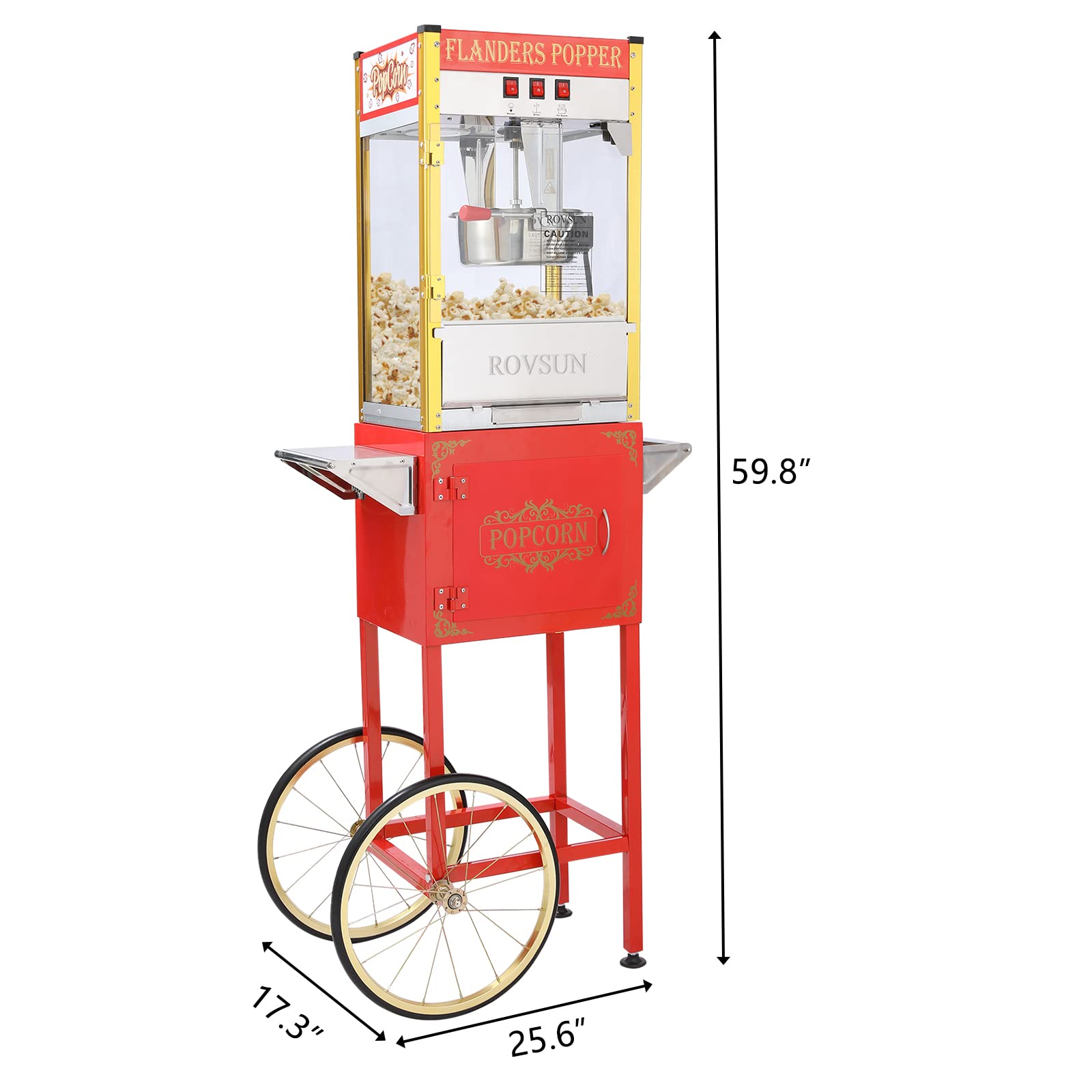 ROVSUN Popcorn Machine with Cart, Wheels & 8 Oz Kettle Makes Up to 32 ...