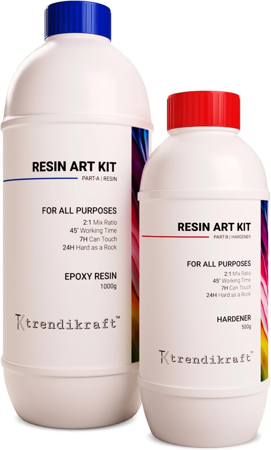 TRENDIKRAFT 2:1 Crystal Clear Epoxy Resin Art Kit with Liquid Hardener ...