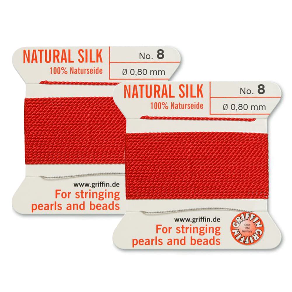 2 Pcs Griffin Natural Silk Beading Cord Thread and Needle Size 8 Red ...