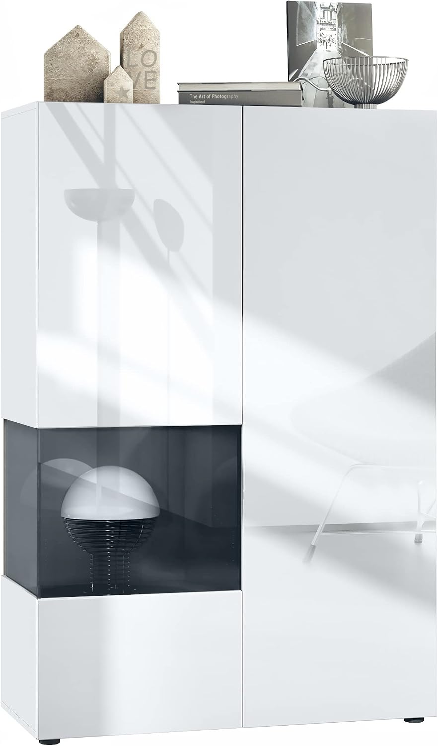 Vladon display cabinet Morena V2, floor-standing showcase with 2 doors ...