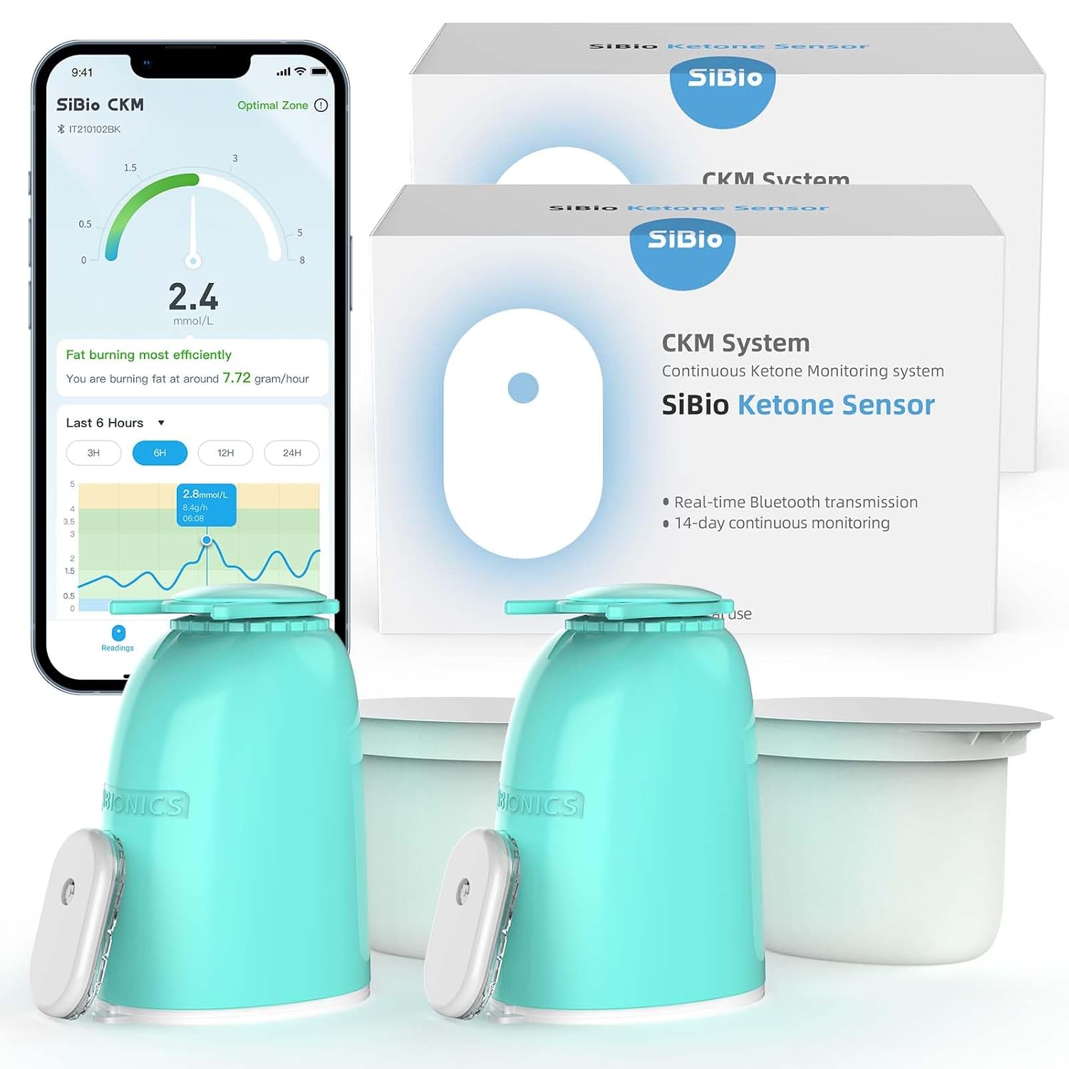 Amazon.com: SIBIO KS1 2-Pack Continuous Ketone Monitor Sensor Monitor ...