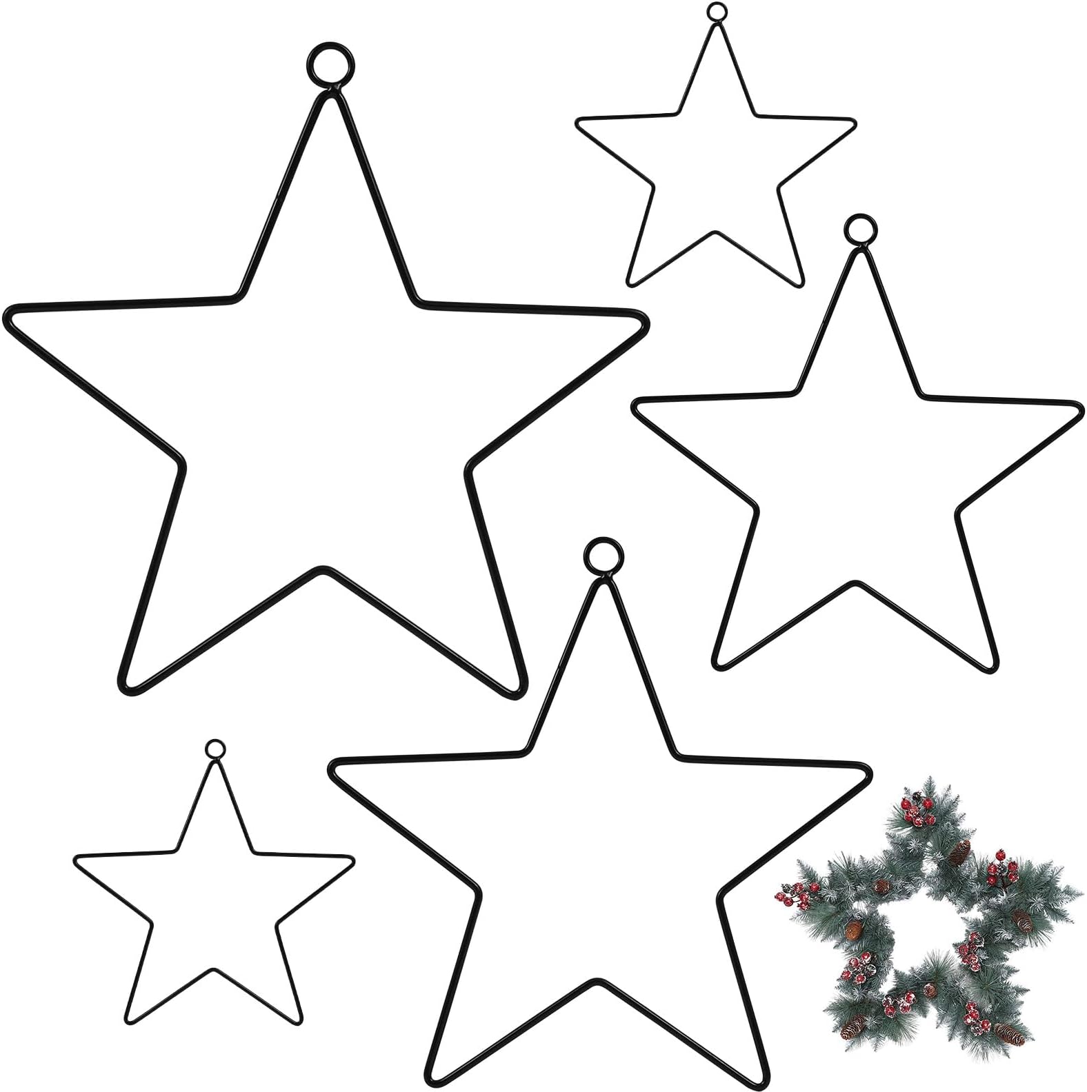 Amazon.com: Emsiok 5PCS Star Metal Wreath Frame Black Star Shaped Wire ...