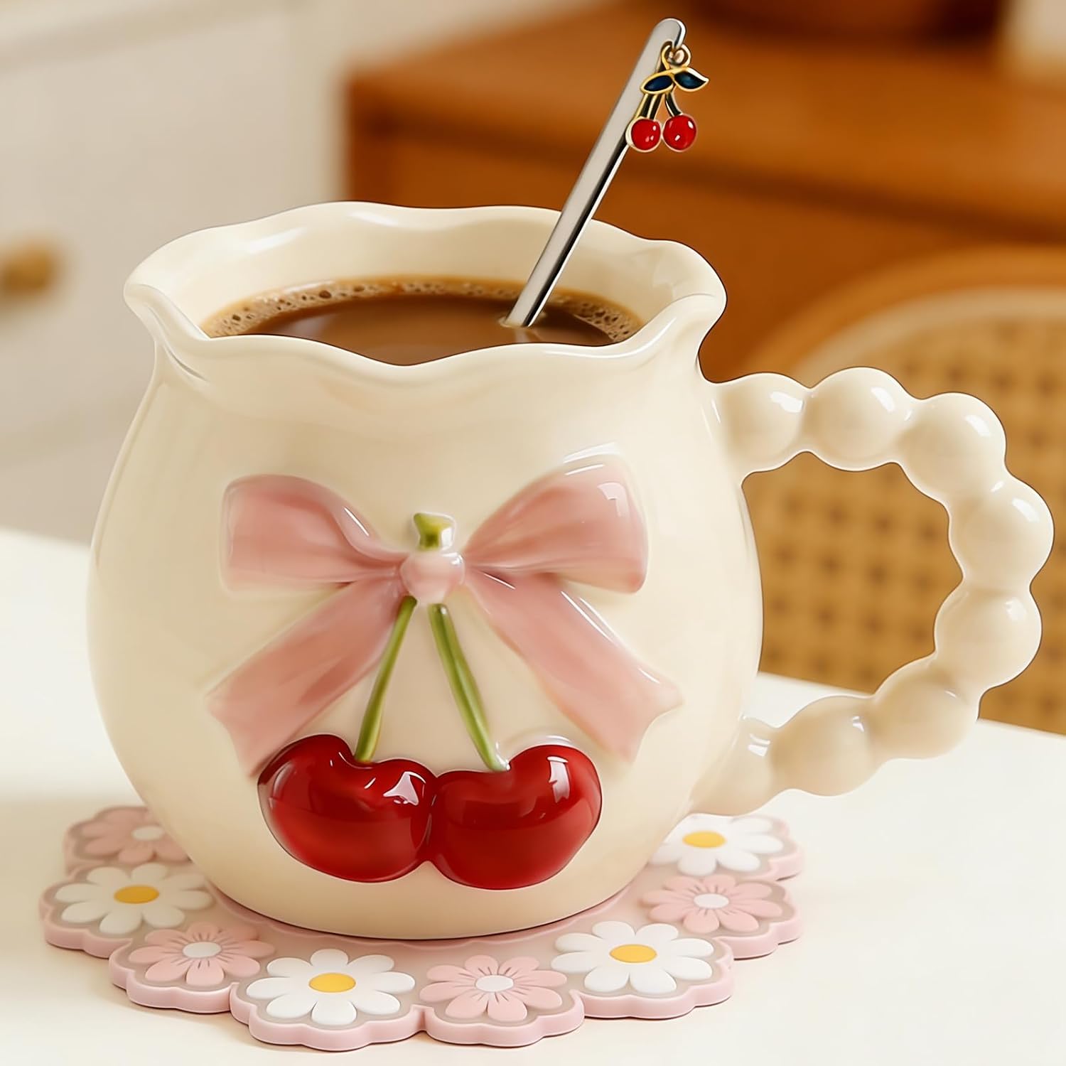 Amazon.com: Disoza Cherry Bow Coffee Mug Coquette Porcelain Coffee Tea ...