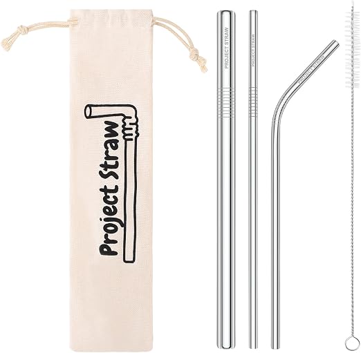 Amazon.com: Project Straw Stainless Steel Straws – 5-Pcs Metal Straws ...