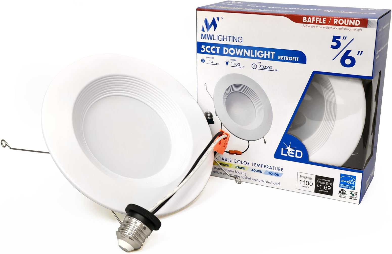 LUXRITE 5/6 Inch Retrofit LED Recessed Lighting, 17W=90W, 1500LM, 5CCT ...