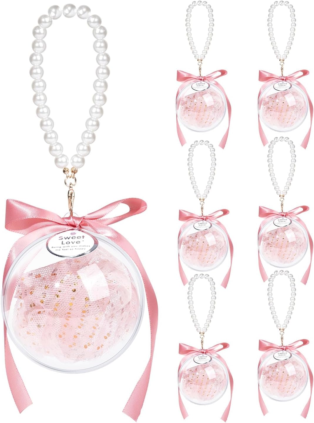 Pink Pearl Candy Boxes, Mini Candy Holders, Round Clear Plastic Hanging ...