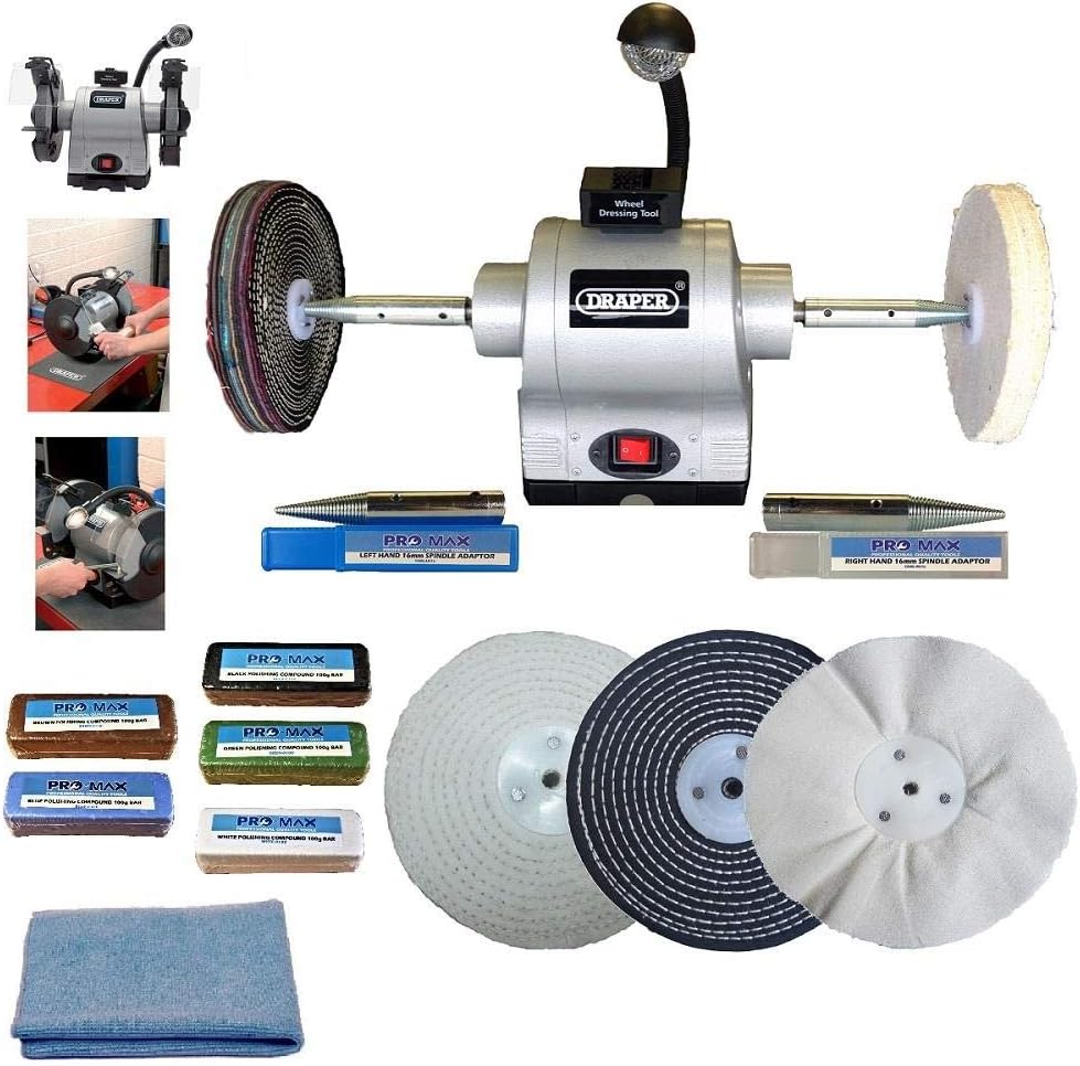Bench Grinder Metal Polisher 6" 250W with 4" Metal Polishing Kit - Pro ...