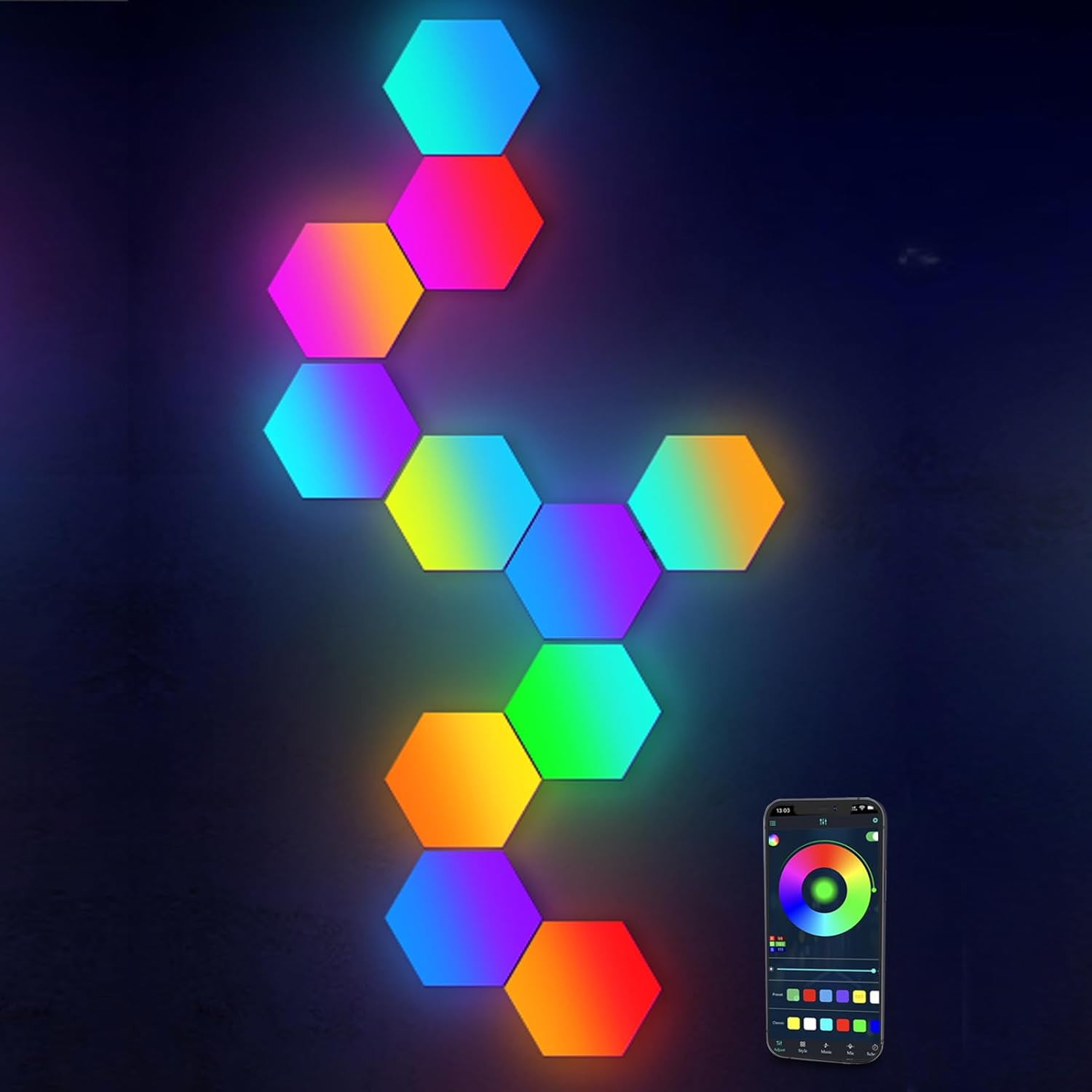 Hexagon LED Light Panels, Smart RGBIC LED Wall Lights App Control ...