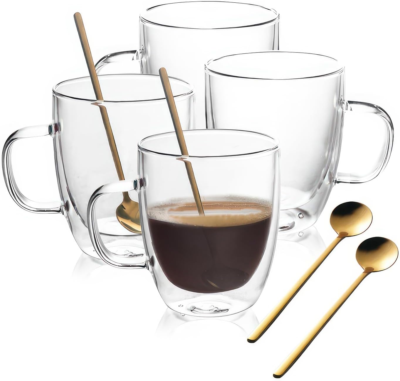 Amazon.com | ZENENMRI Double Wall Glass Coffee Mugs 16 oz,Set of 4 ...