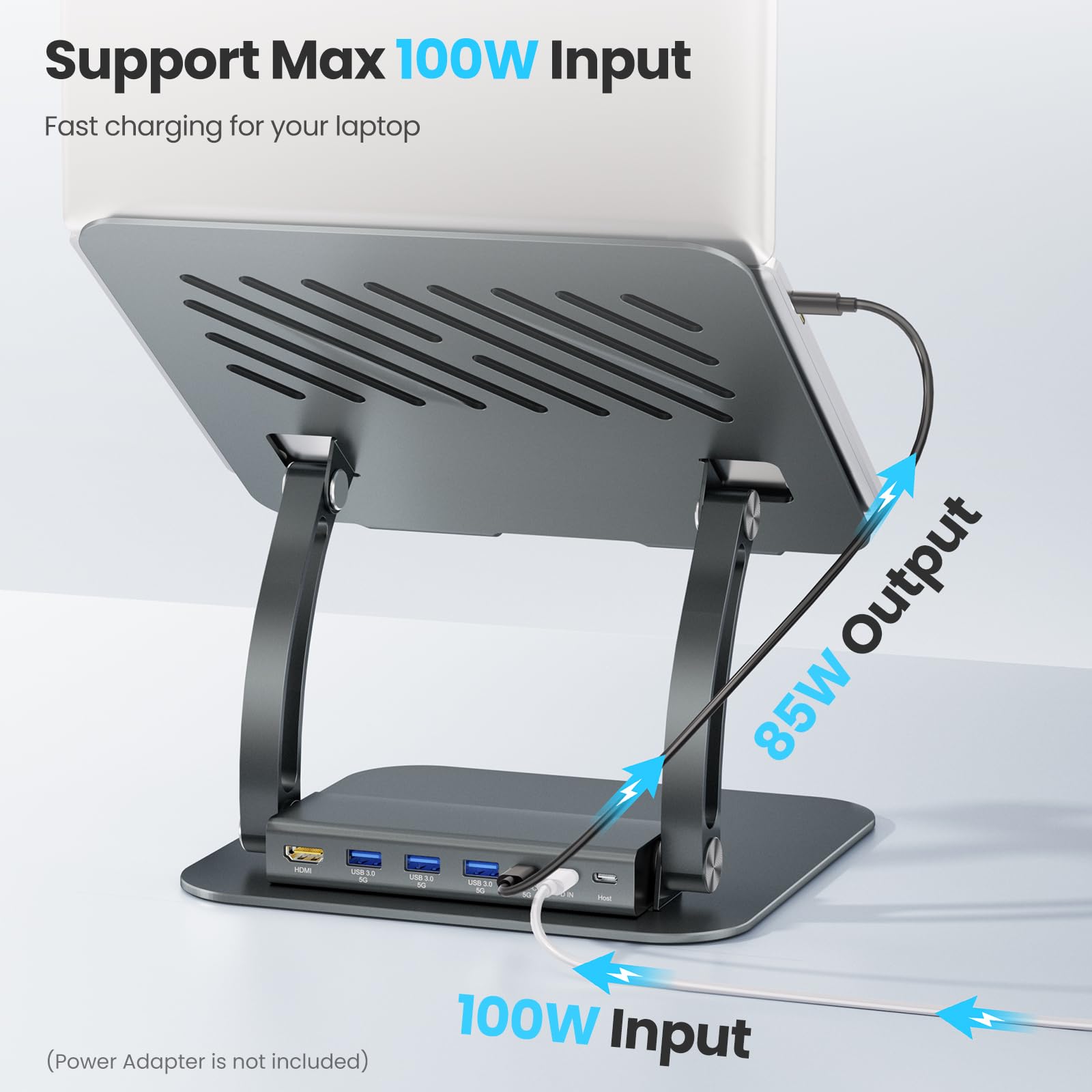 tounee Laptop Stand with Detachable USB-C Hub, 100W PD Charging, 4K ...