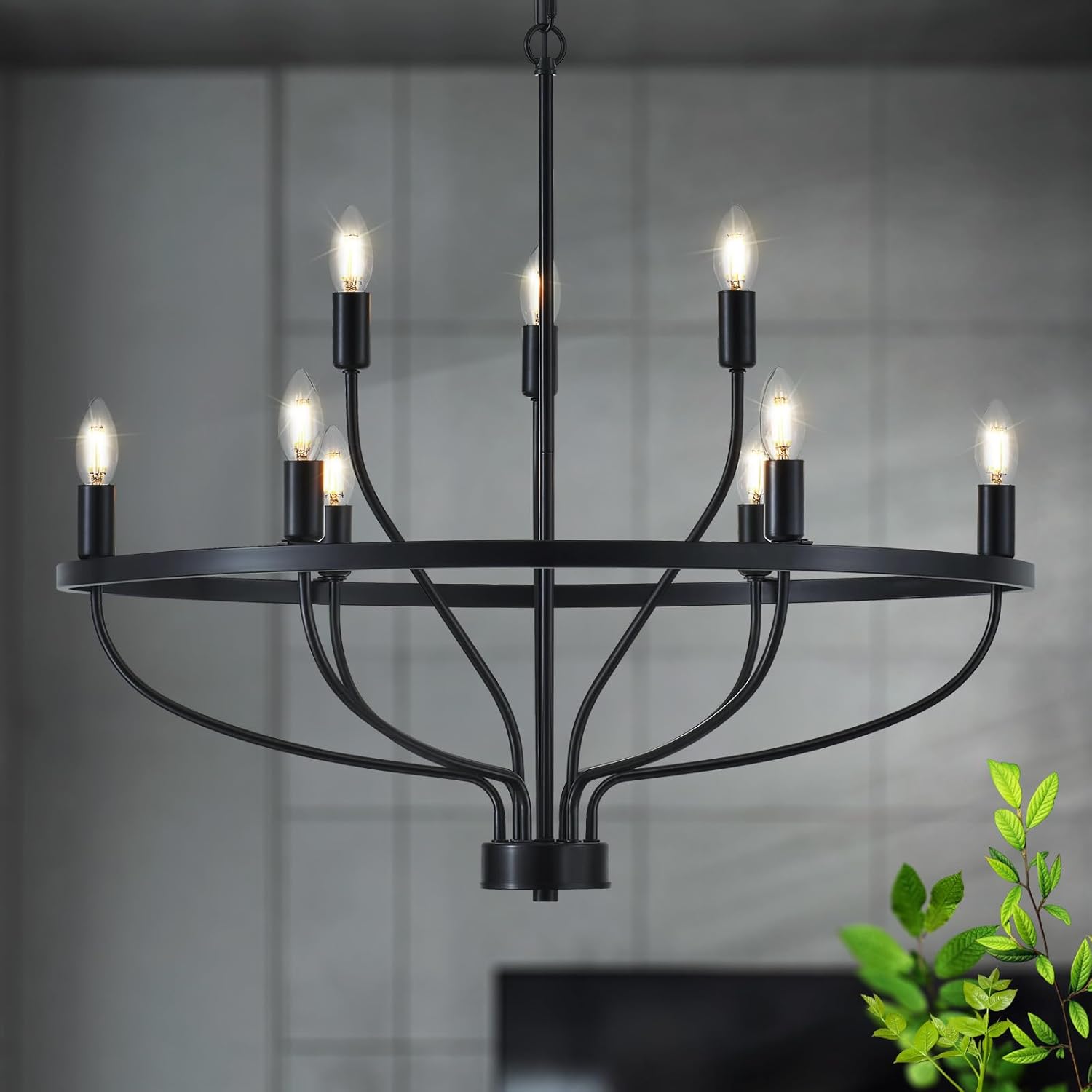 Widluth Industrial 30" Black Chandelier Vintage 9-Lights Farmhouse ...
