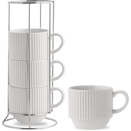 Amazon.com: Hasense Ceramic Coffee Mugs Set of 4 with Rack - 15 oz ...