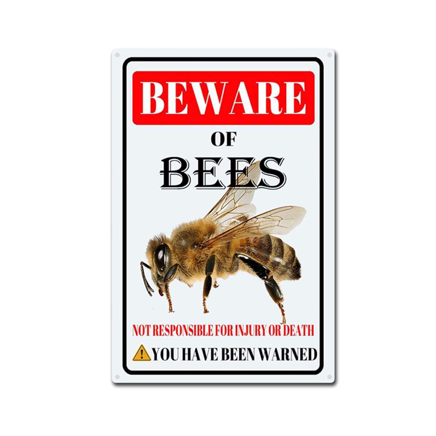 Amazon.com: RSPYOAG Bees Tin Sign Beware of Bees Metal Sign Funny Home ...