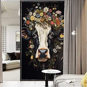 Amazon.com: Cute Black Cow Stained Glass Window Film Floral Vintage ...