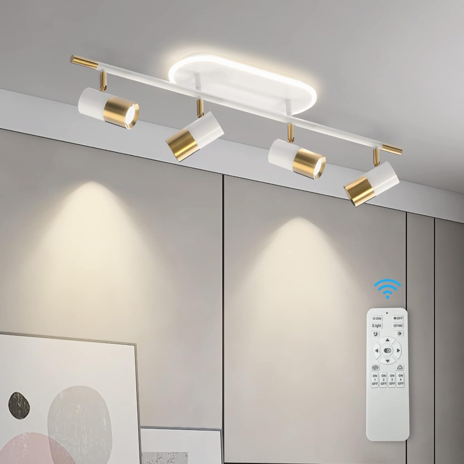 CANEOE White 4 Lights LED Track Lighting, Dimmable with Remote Control ...