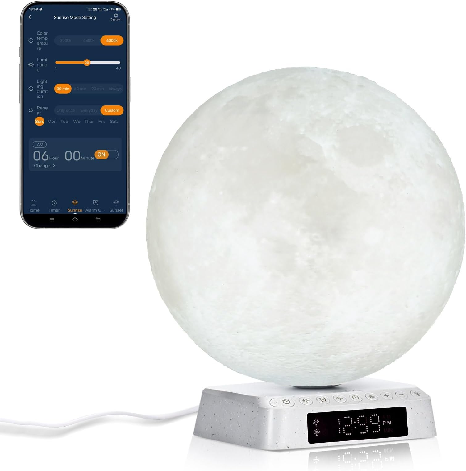 Amazon.com: JUXLamp Moon Clock Light Alarm Clock Wake up Lamp Cute ...